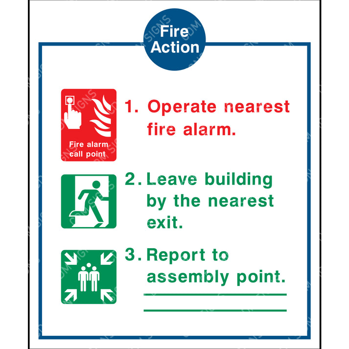 Fire action - 3 point sign