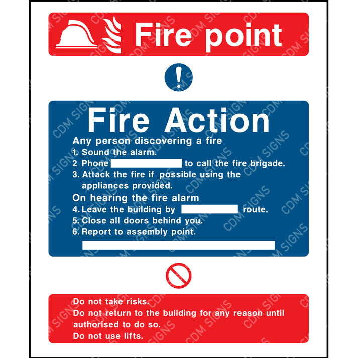 Fire action sign - Fire point