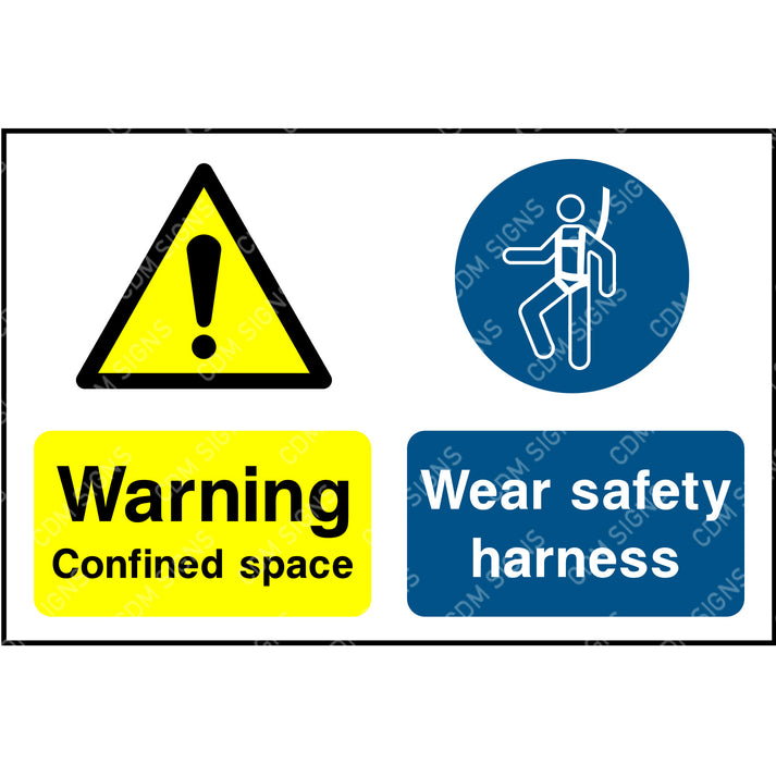 Warning confined space wear safety harness sign